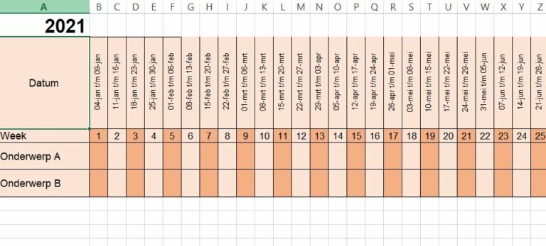 Excel planning met weeknummer horizontaal 2021 – (gratis) tools voor ...
